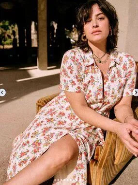 Sezane | Dresses | Euc Sezane Adele Floral Midi Shirtdress White Red 36 ...